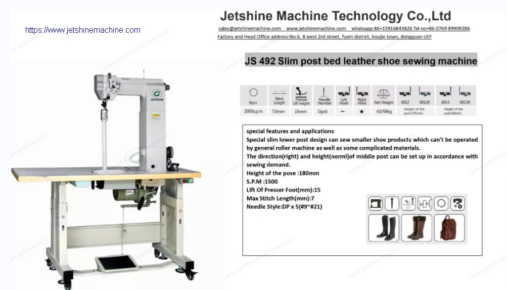 slim post bed sewing machine for leather boot
