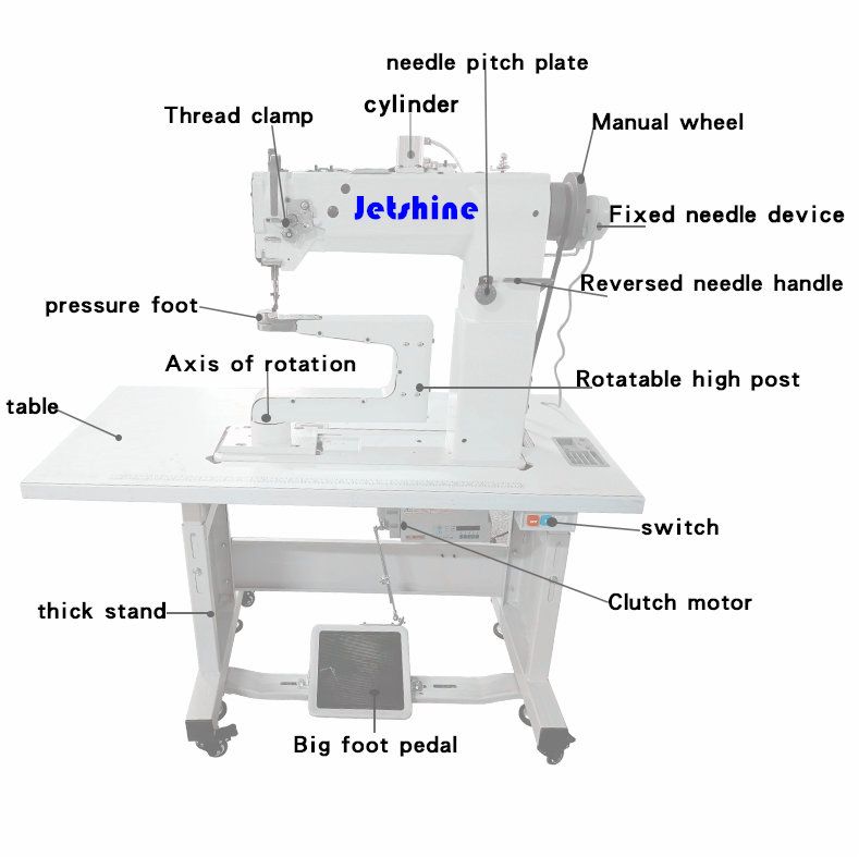 360 degree rotary U arm post bed handbag sewing machine