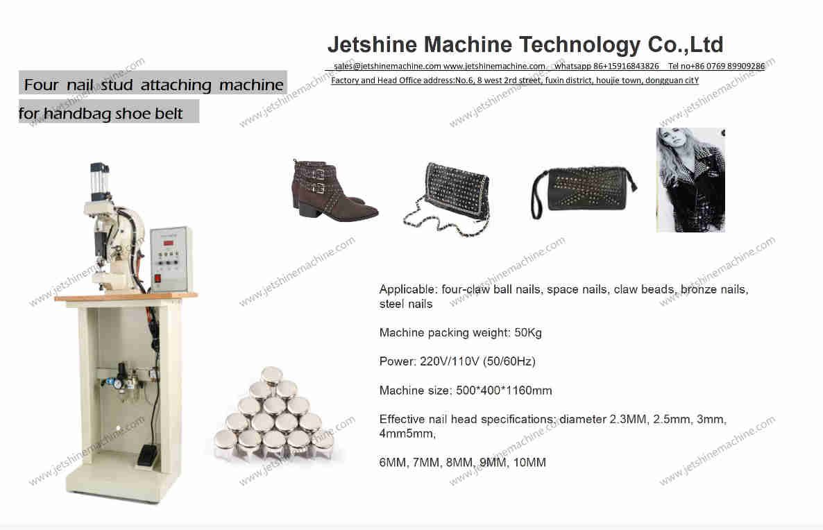 Four claw nail stud attaching machine for leather goods